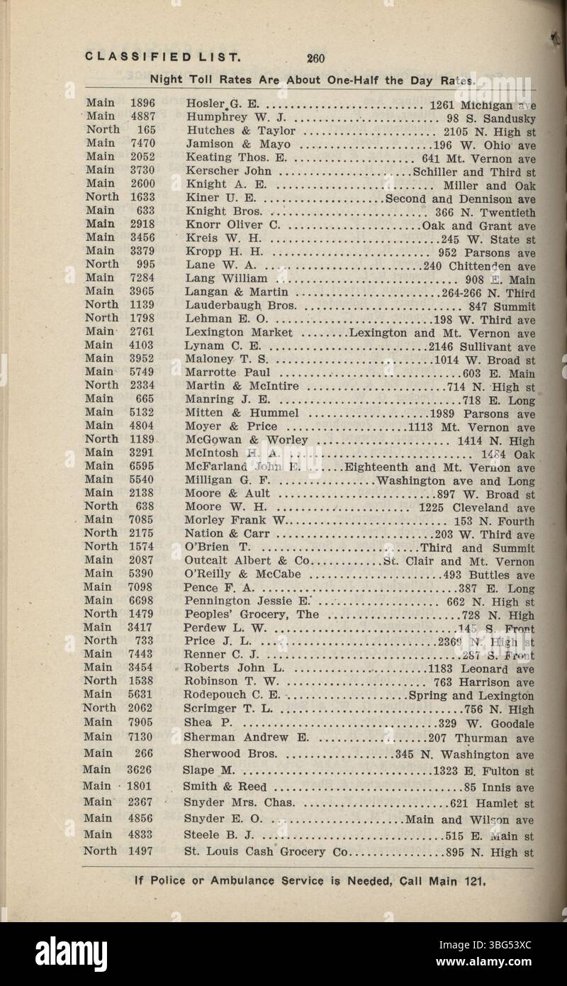 This page of the 1907 Columbus Phone Book contains a list of businesses and residential contacts ...