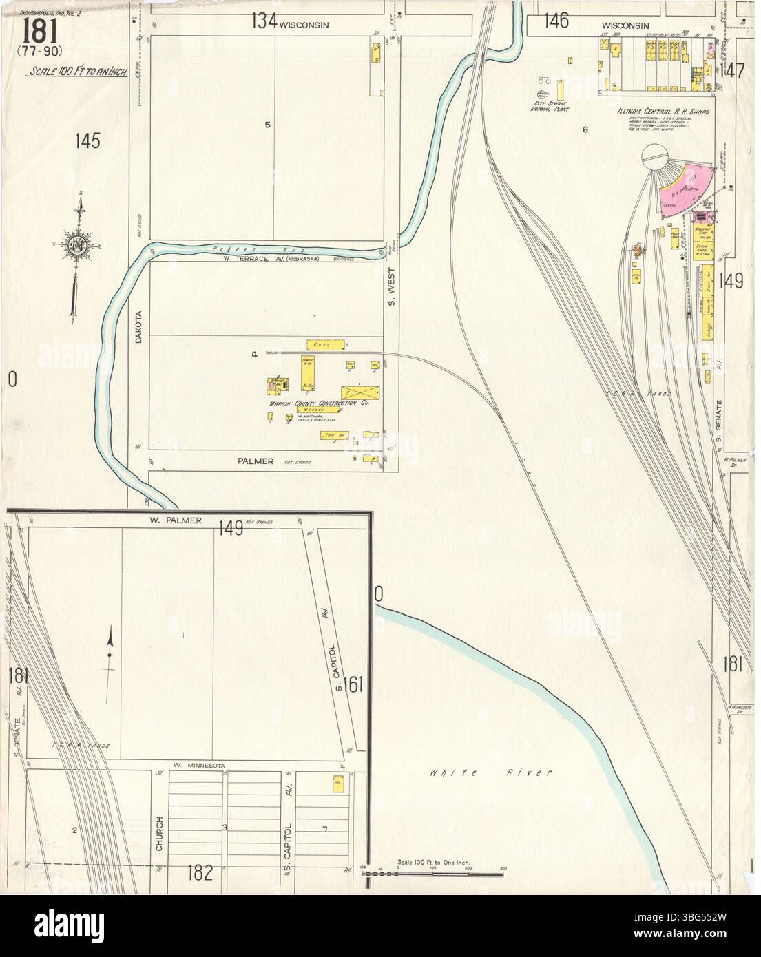 This 1915 Sanborn fire insurance map shows the layout of Indianapolis ...