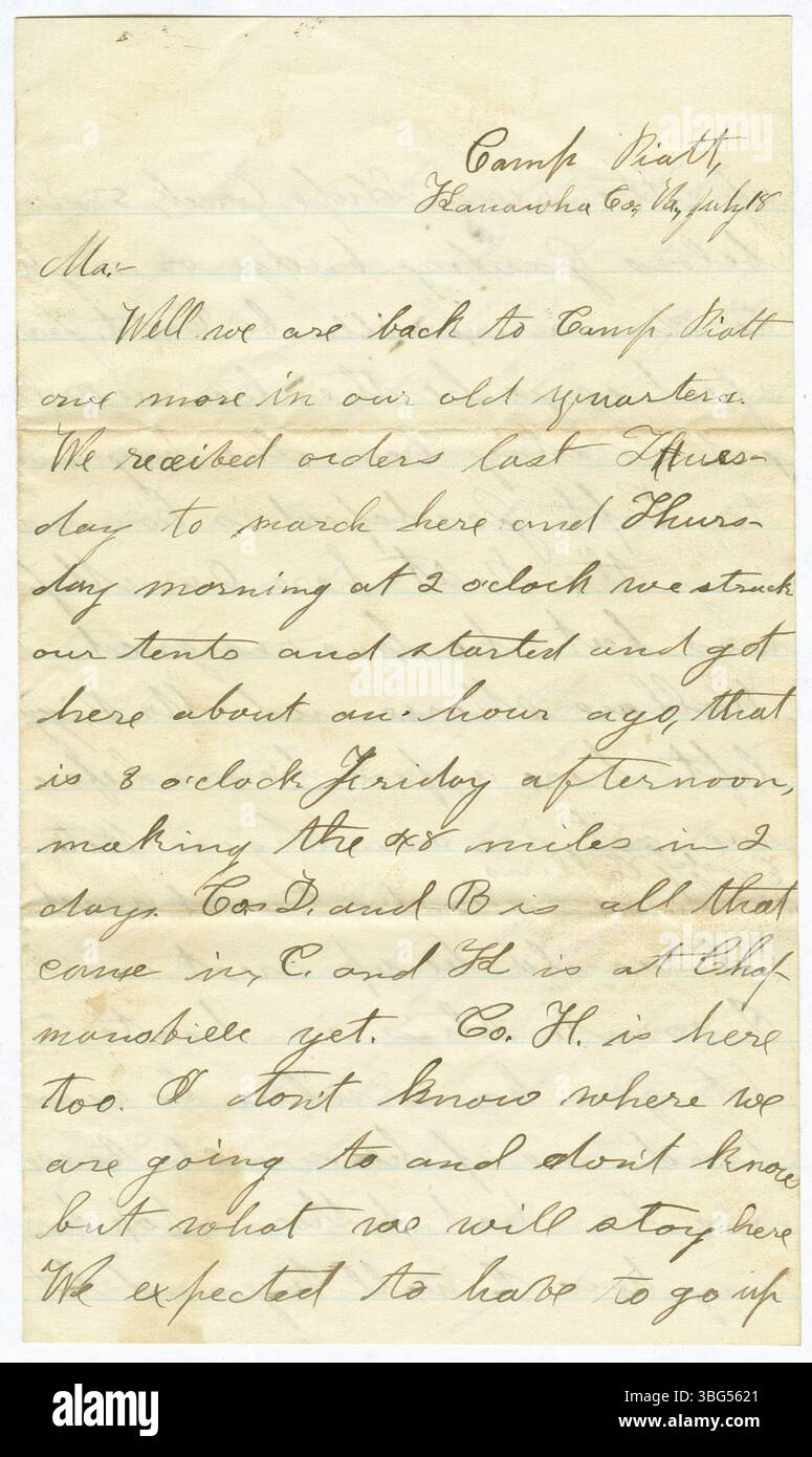 This letter from Van Brown, dated July 18, 1862, describes Camp Piatt ...