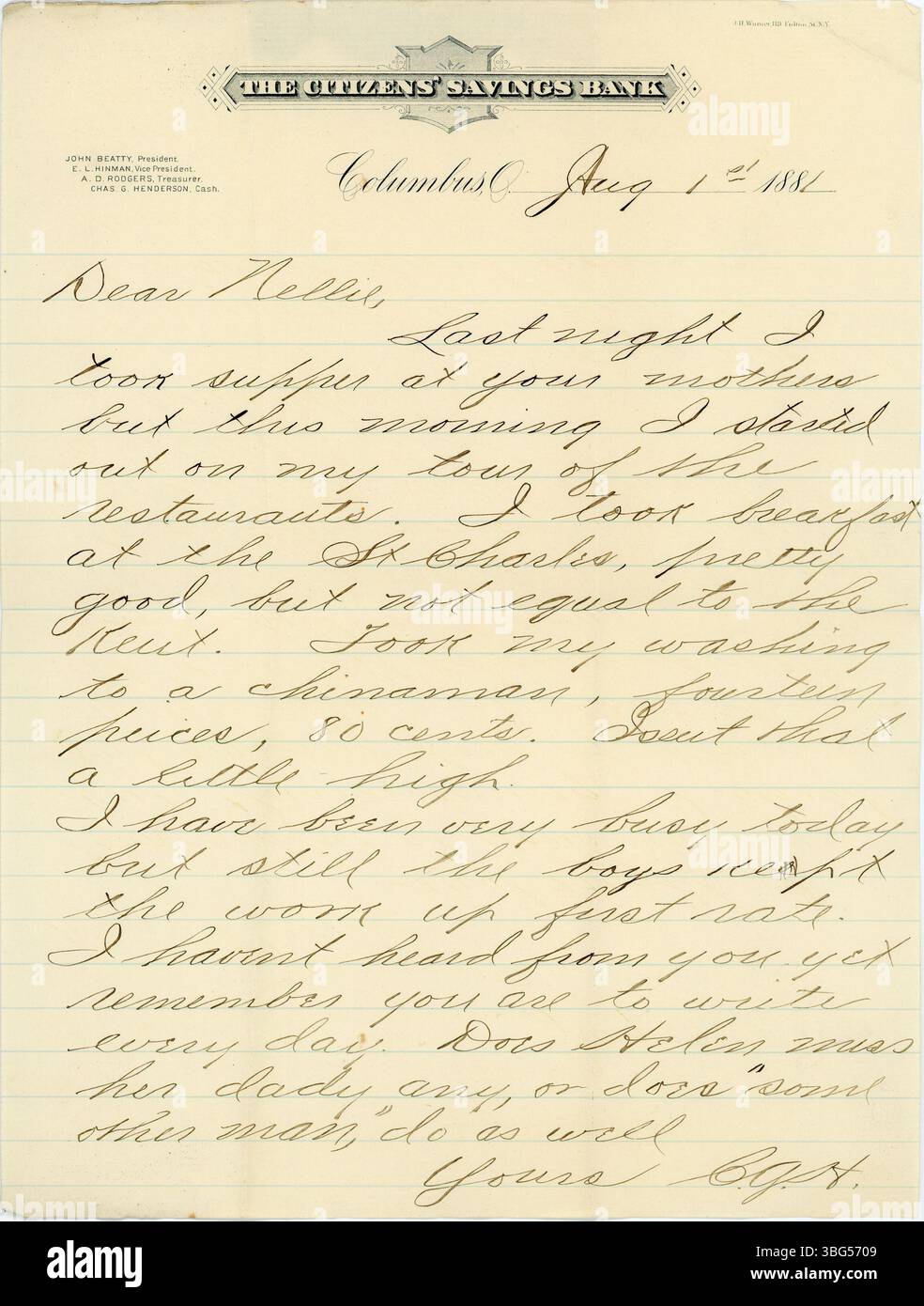 Letter dated August 1, 1881, from Charles G. Henderson to his wife ...