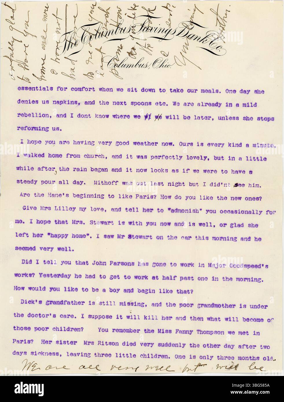 This letter from Ellen Beatty Henderson to her daughter Helen Beatty ...