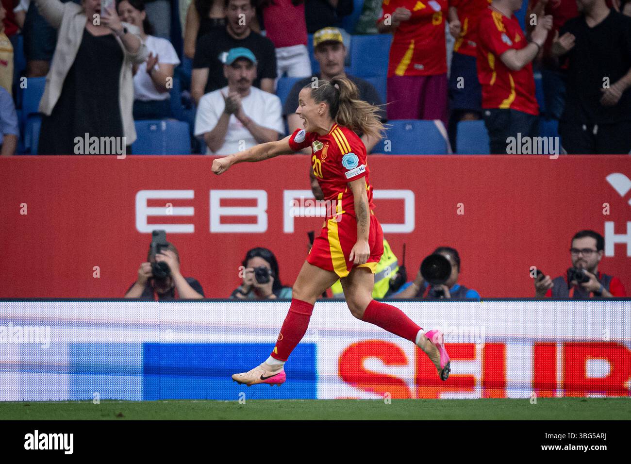 Claudia Pina (Spain) celebrates during a Women's Nations League match ...