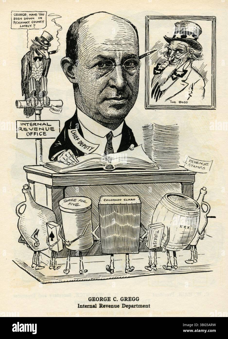 A caricature of George C. Gregg (1864-1930), Chief Deputy Collector for ...