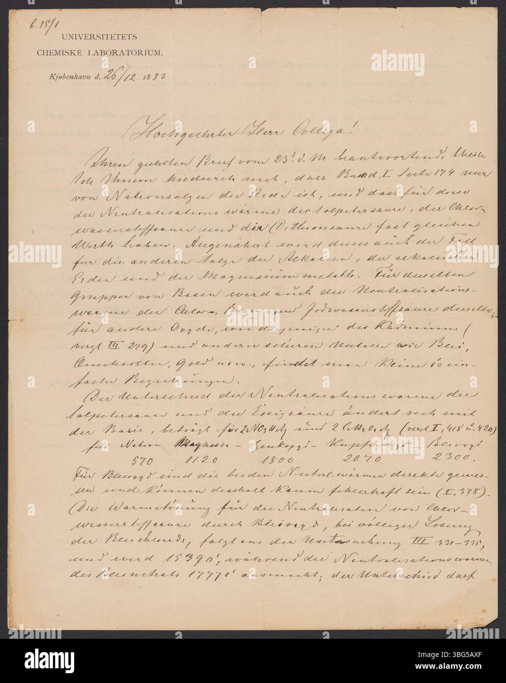 Julius Thomsen, a Danish chemist, writes to Georg Bredig in December ...