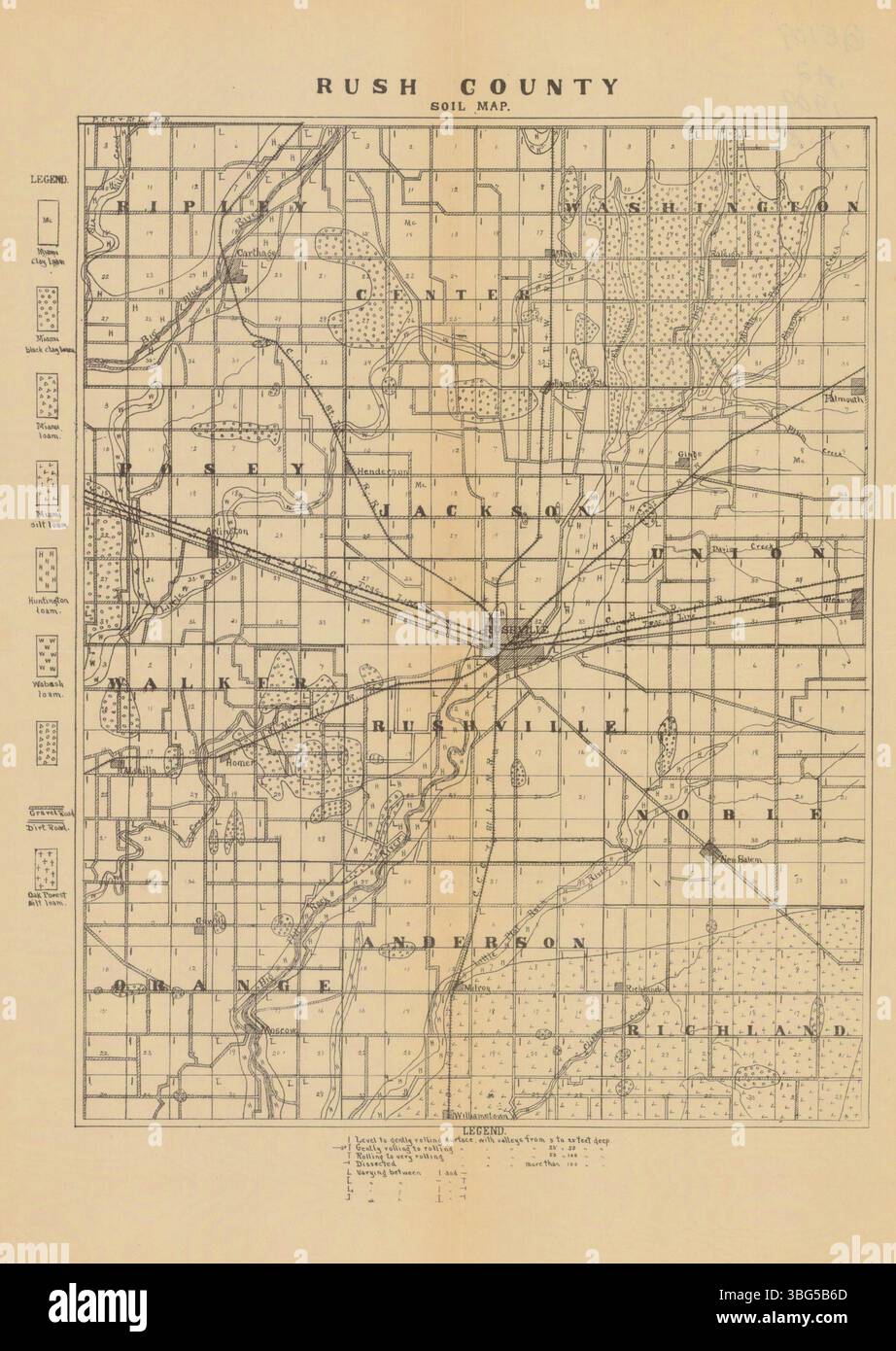 Soil map showing soil types and distribution in Rush County, providing ...