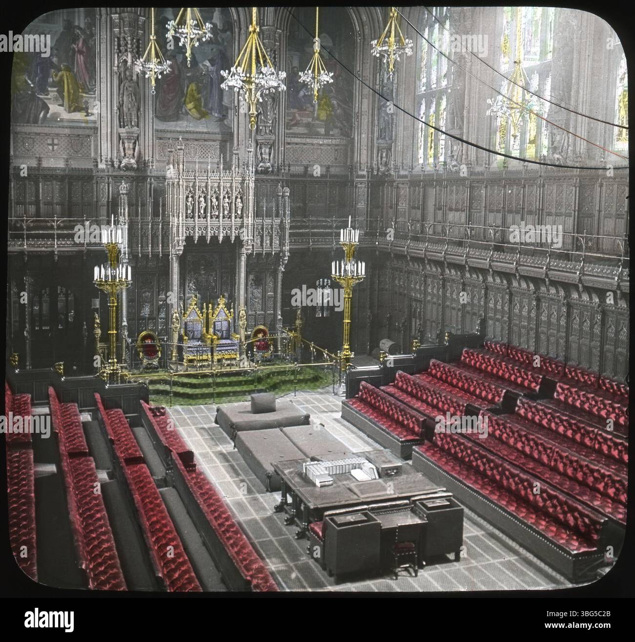 This photograph shows the parliamentary chamber of the House of Lords ...