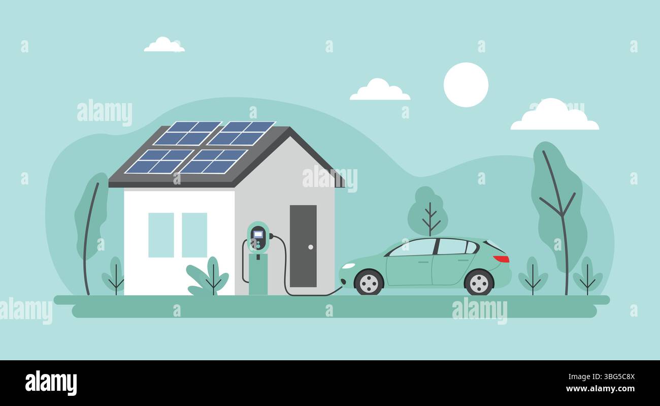 Eco-Friendly Home Solar Electric Car Sustainable House Green Energy ...