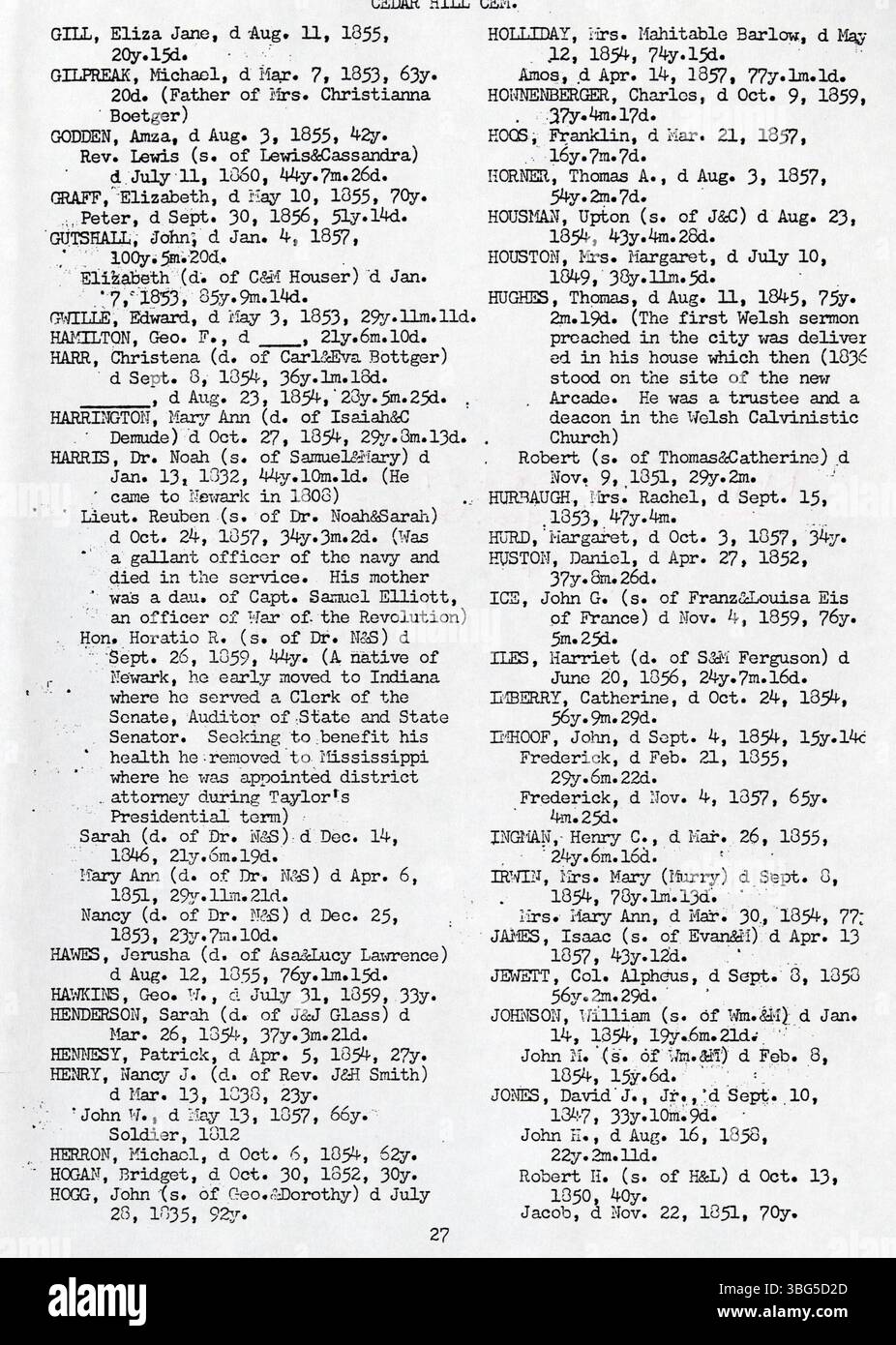 This page from the Johnstown Genealogy Society's 1971 cemetery ...