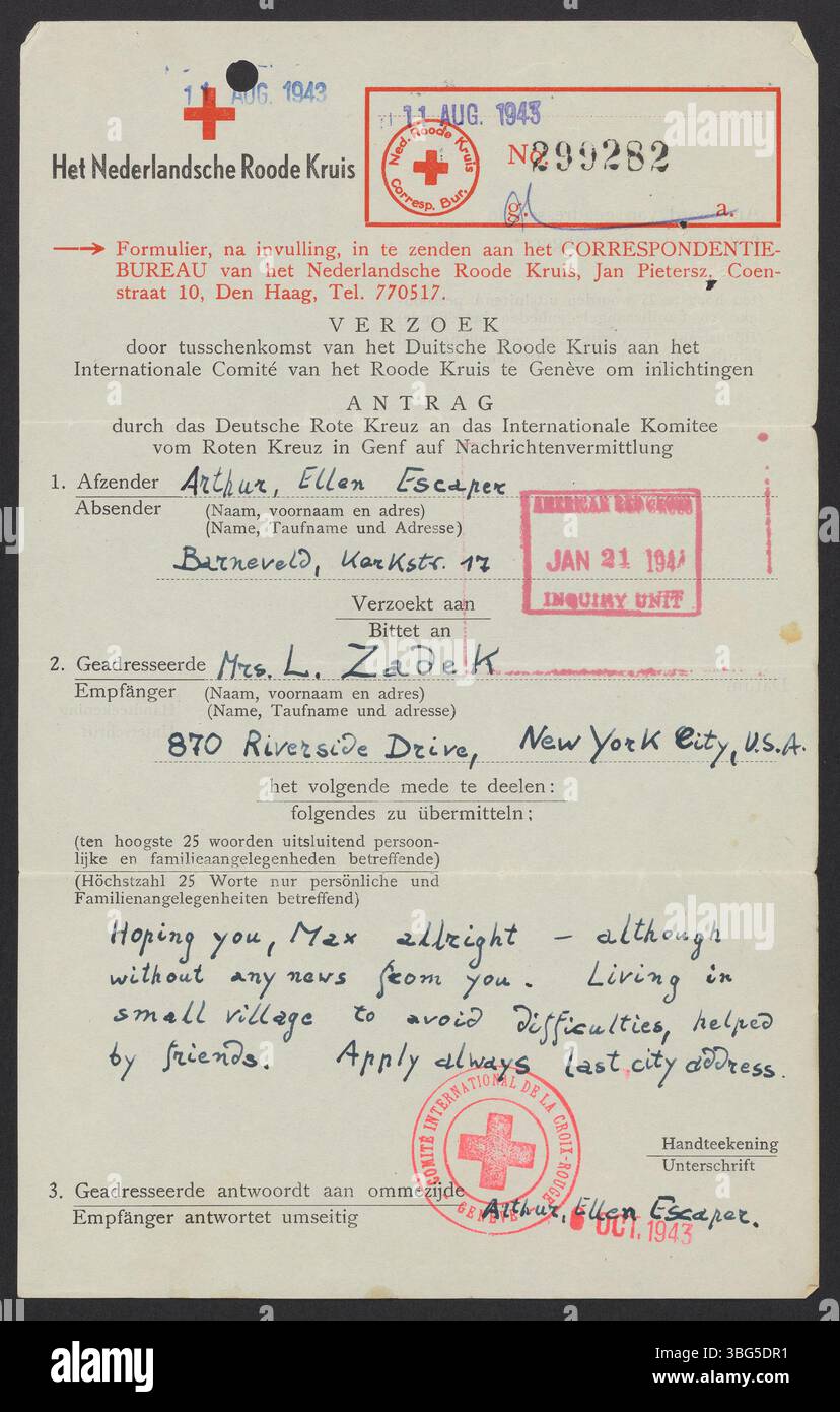 A letter dated August 11, 1943, from Alfred and Eva Schnell, using ...