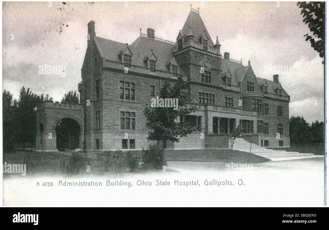 A 1905 black and white photograph of the administration building at the ...