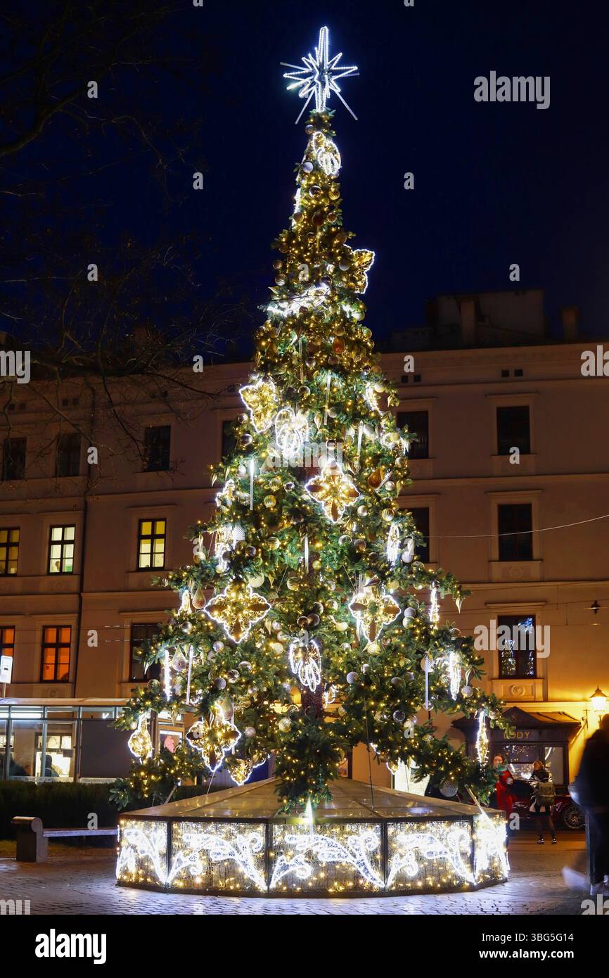 KRAKOW, POLAND - JANUARY 28, 2025: Traditional big christmas tree ...