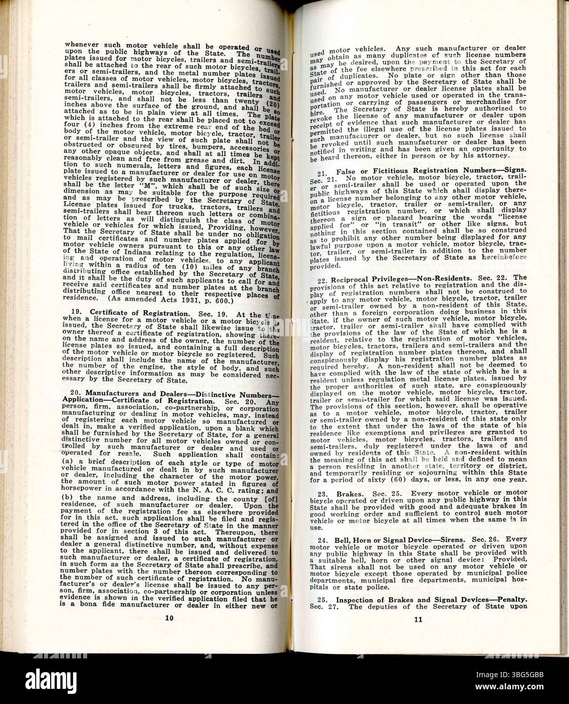 The 1931 Indiana motor vehicle and highway laws cover fees, vehicle ...