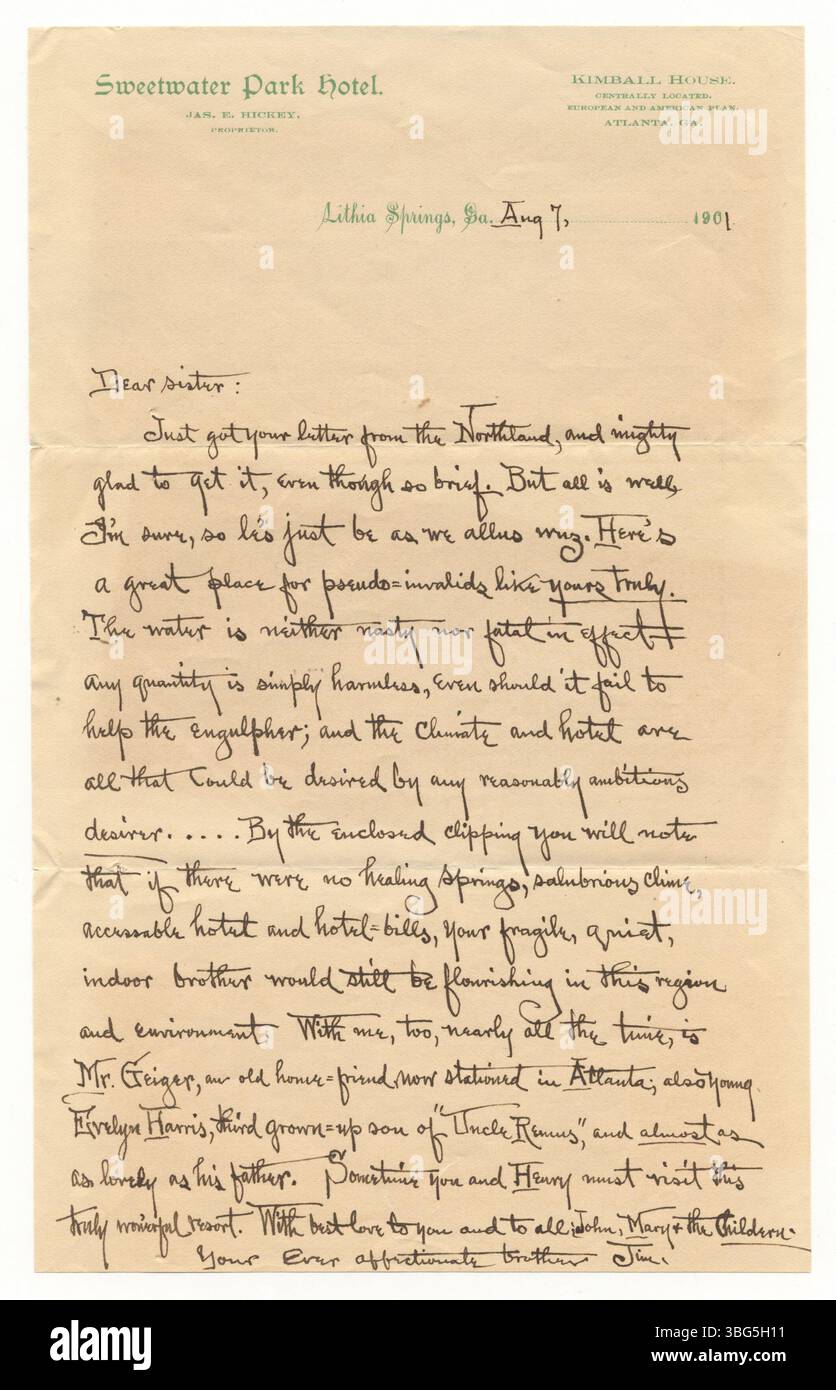 A letter from James Whitcomb Riley to his sister, Elva Eitel ...