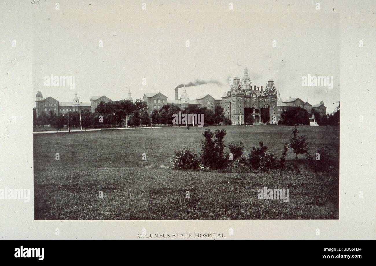 A photograph of the front facade of the Columbus State Hospital ...