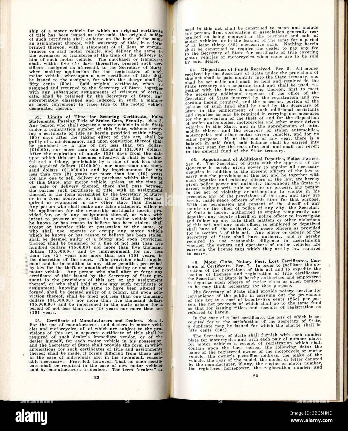 This page of the 1931 Indiana motor vehicle and highway laws includes ...