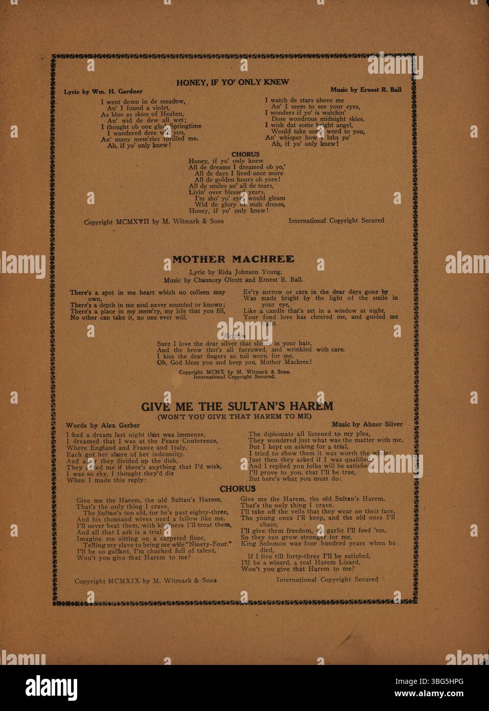 The 1919 songbook presents popular minstrel songs performed by the Al G ...