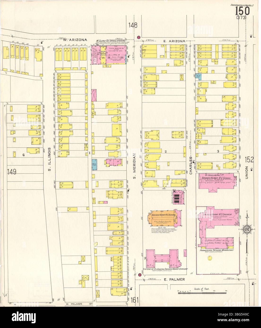 This 1915 map of Indianapolis shows buildings, streets, and other ...