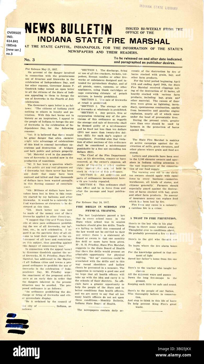 This issue of the Indiana State Fire Marshal's news bulletin, published ...