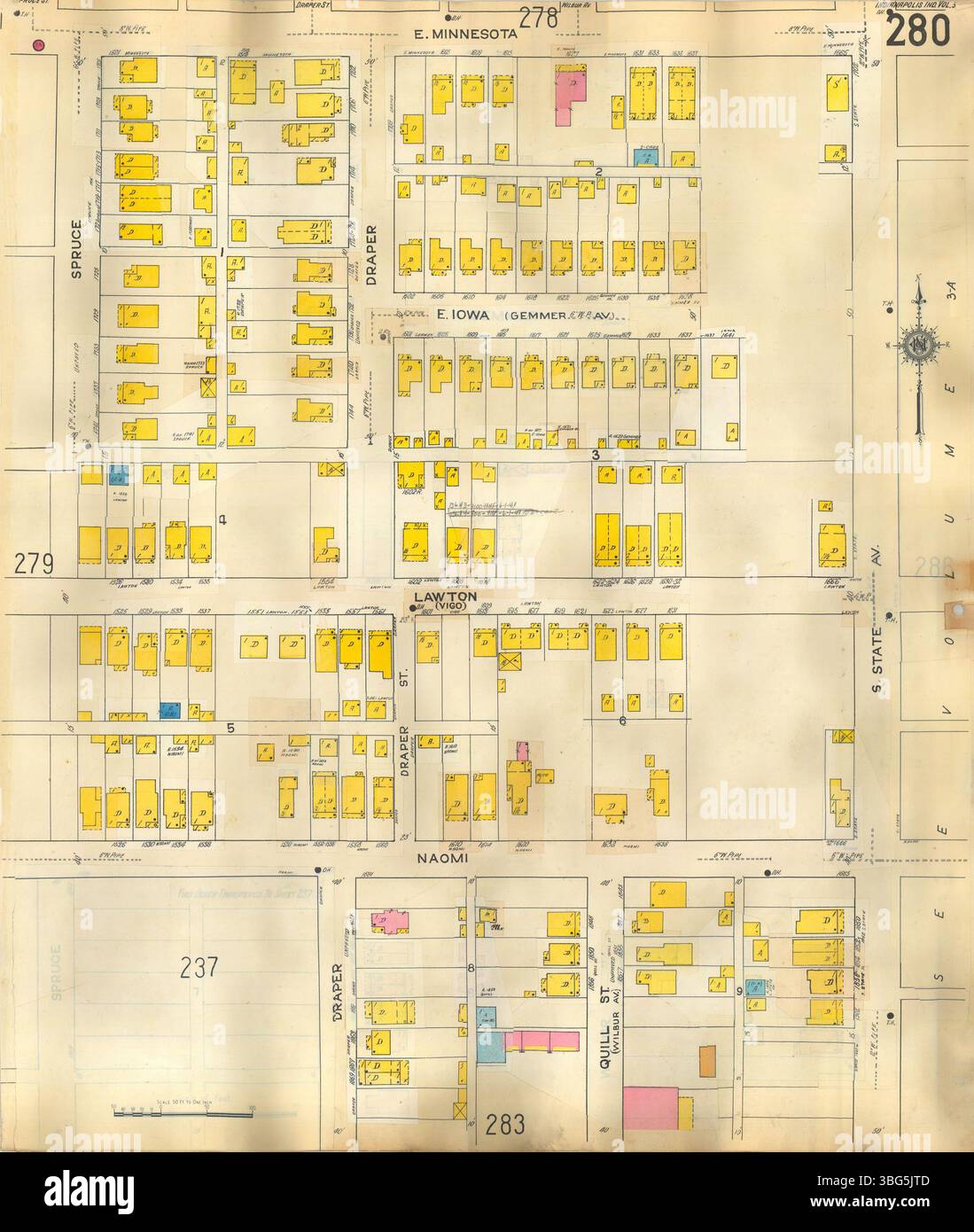 This 1940 Sanborn Map (#280) of Indianapolis presents detailed city ...