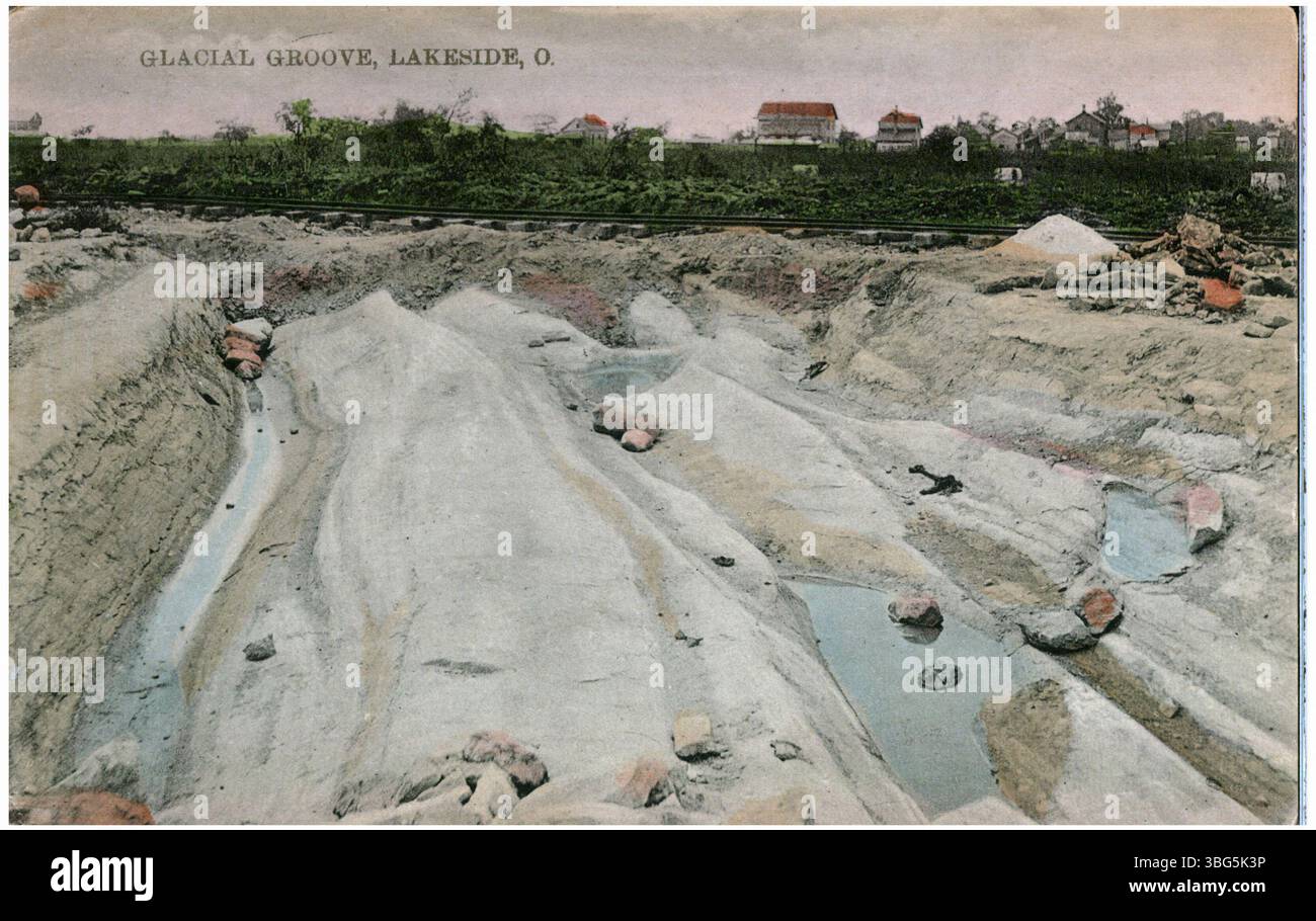 This 1910s colored photograph captures glacial grooves at Lakeside ...