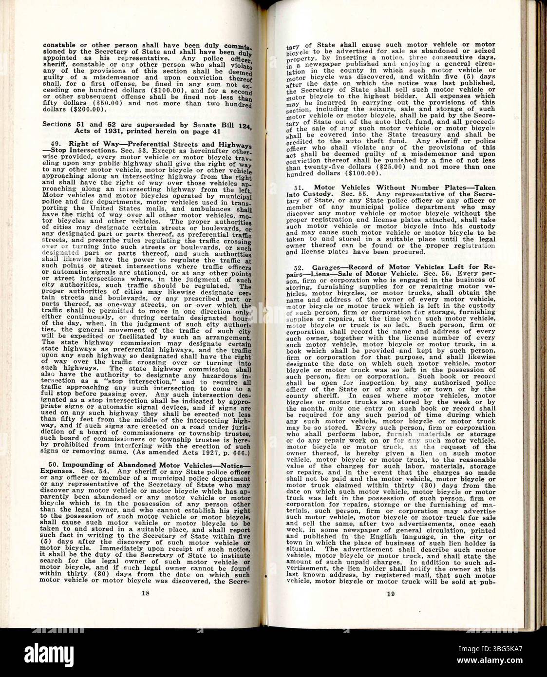 This section of the 1931 Indiana motor vehicle and highway laws ...