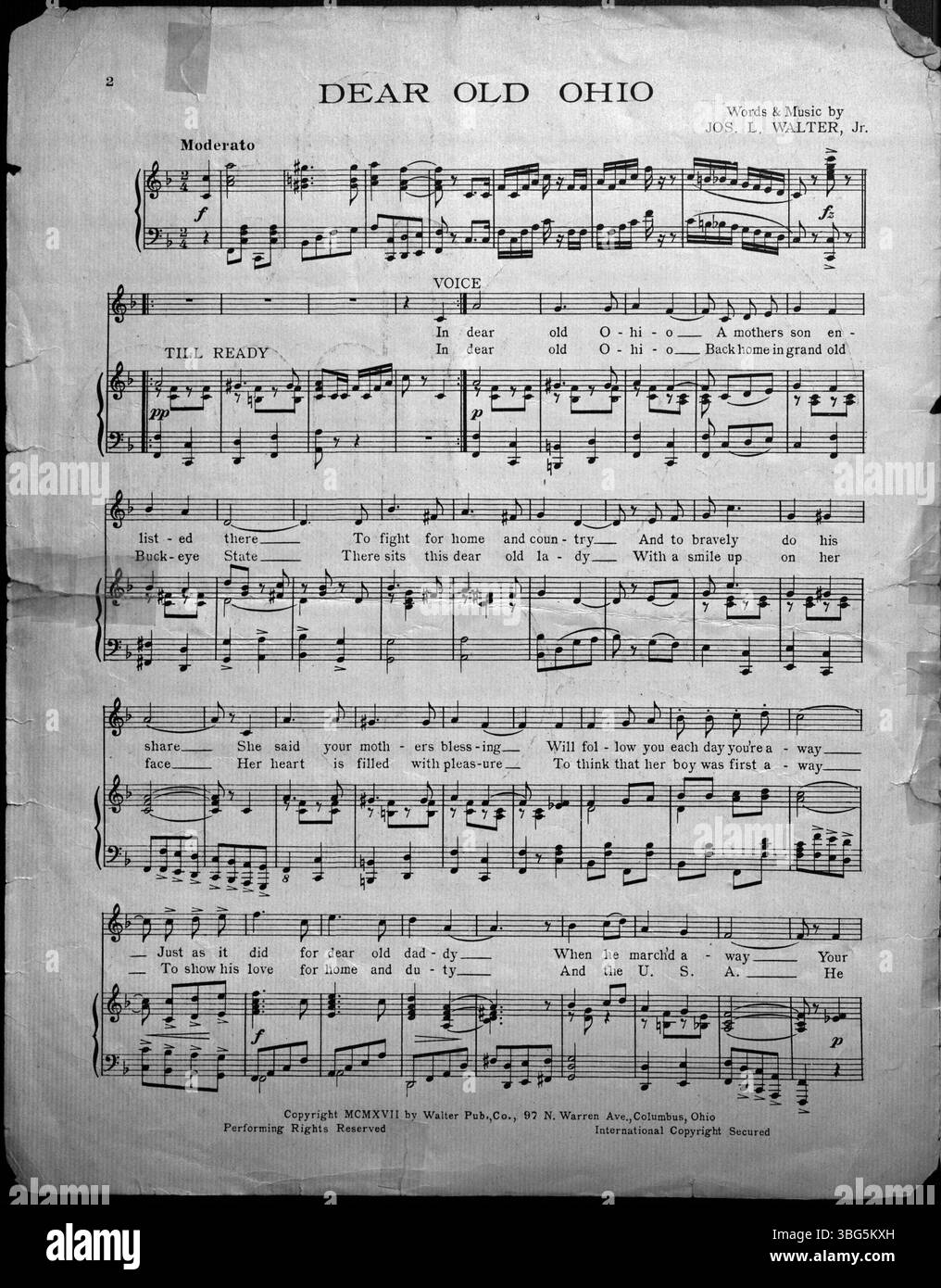 The cover of the 1917 sheet music for 'Dear Old Ohio' features a World ...
