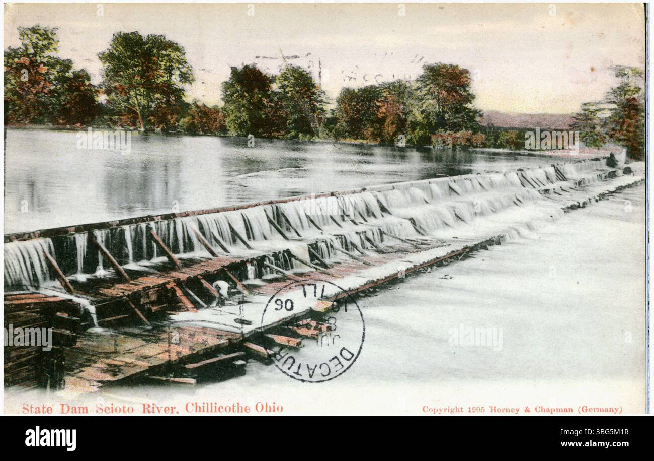This 1906 image shows the State Dam on the Scioto River in Chillicothe ...