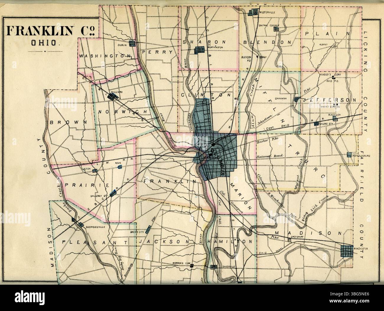 This 1880 map of Franklin County, Ohio, highlights the boundaries of ...
