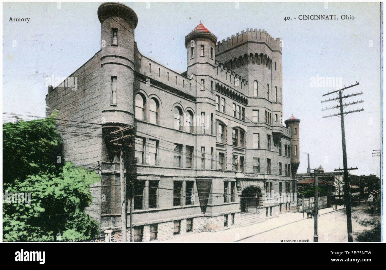 This image shows the Armory in Cincinnati, Ohio, as it appeared in 1908 ...