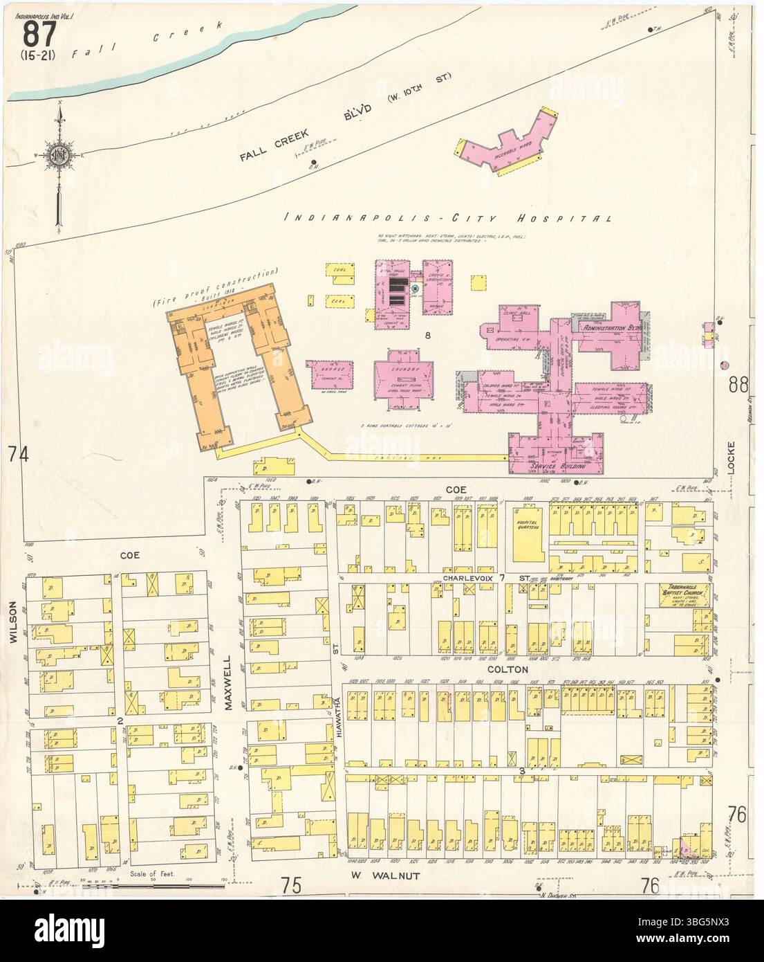 Indianapolis Sanborn Map #87 from 1915 shows a detailed view of the ...