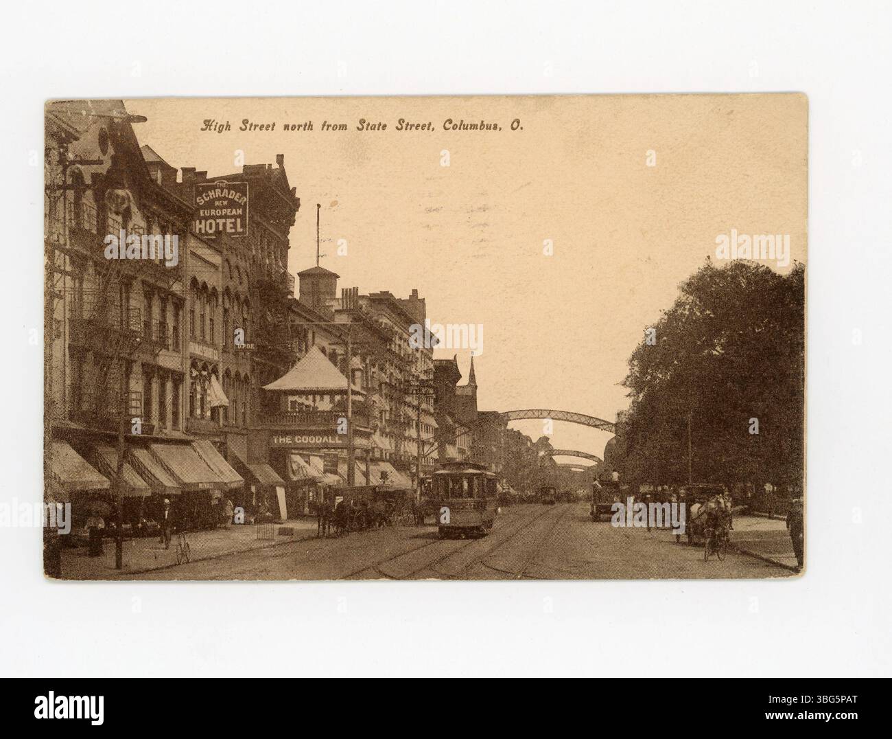 Sepia tone postcard showing a view of High Street looking north from ...