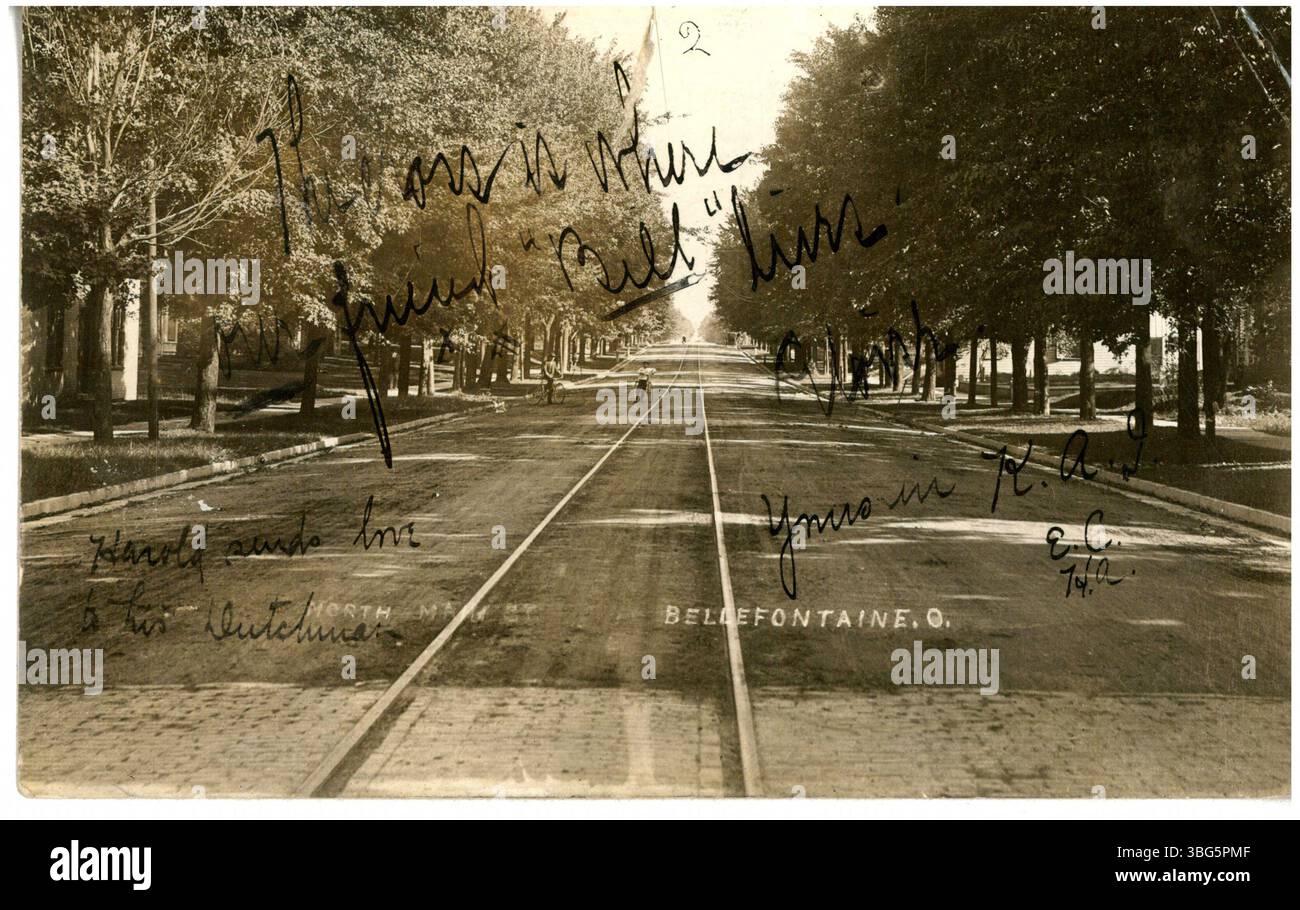 A photograph from 1908 showing North Main Street in Bellefontaine, Ohio ...