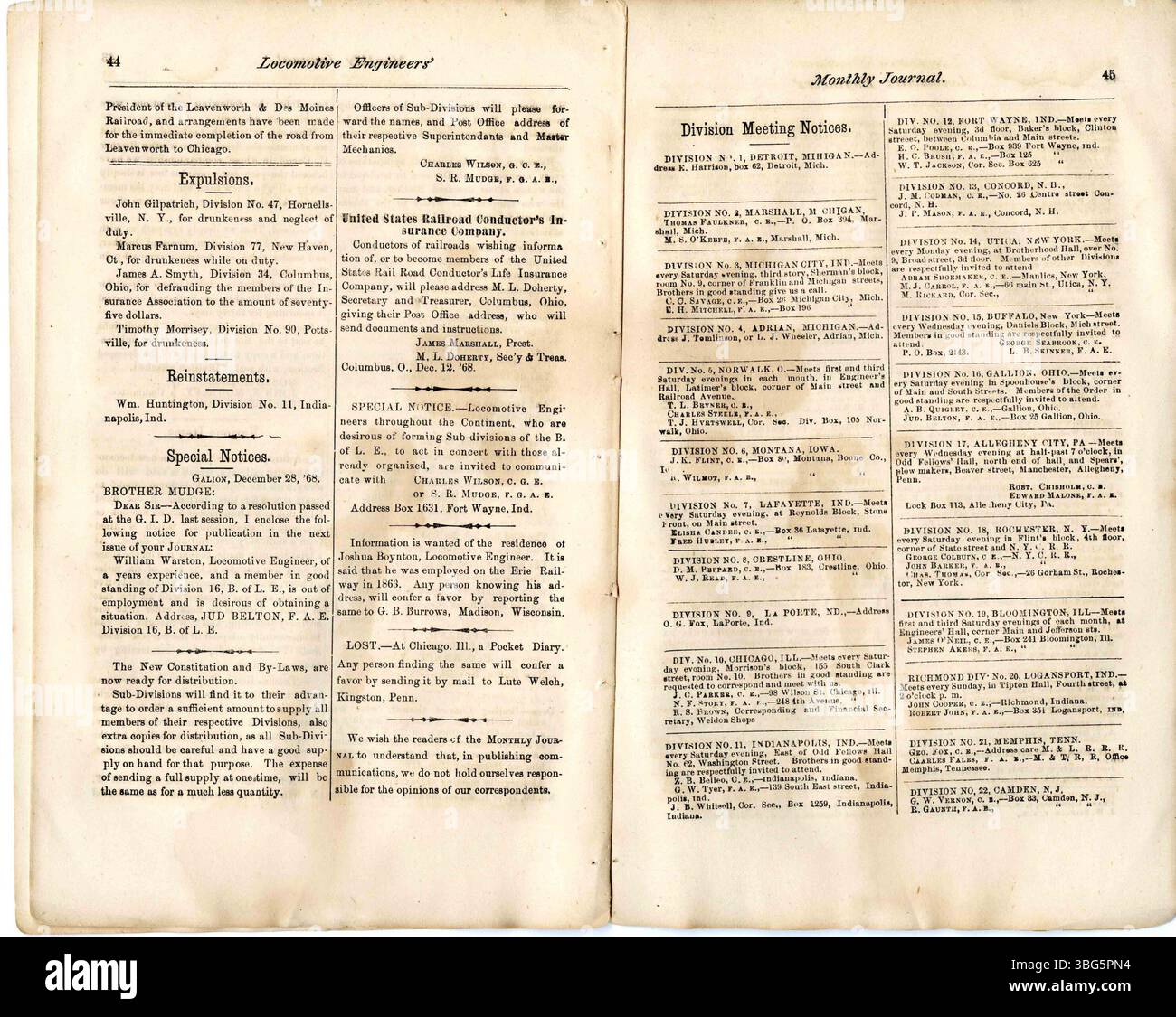 The January 1869 journal from the Brotherhood of Locomotive Engineers ...