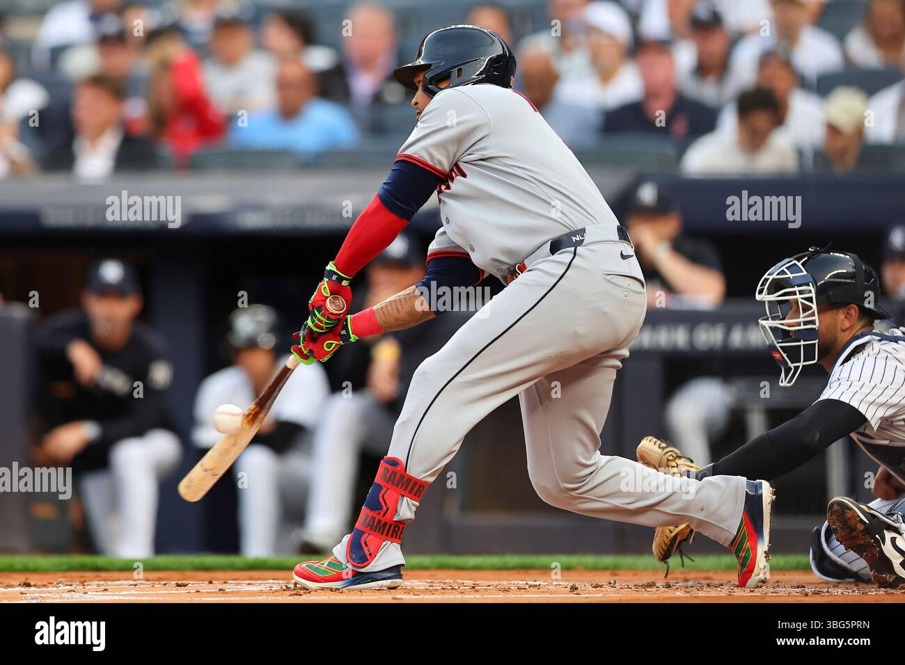 BRONX, NY - JUNE 03: José Ramírez #11 of the Cleveland Guardians at bat ...