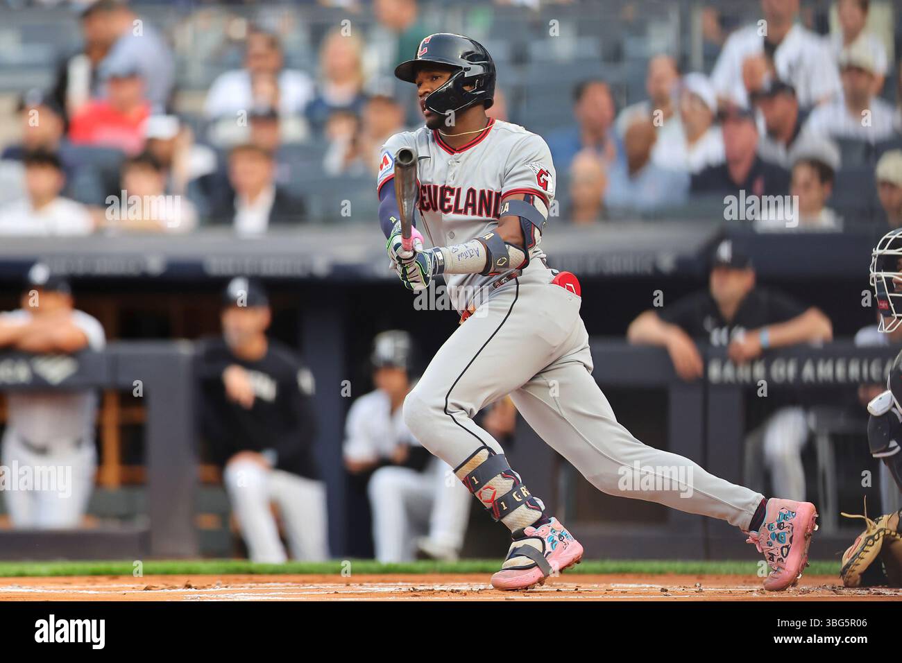 BRONX, NY - JUNE 03: Angel Martínez #1 of the Cleveland Guardians at ...