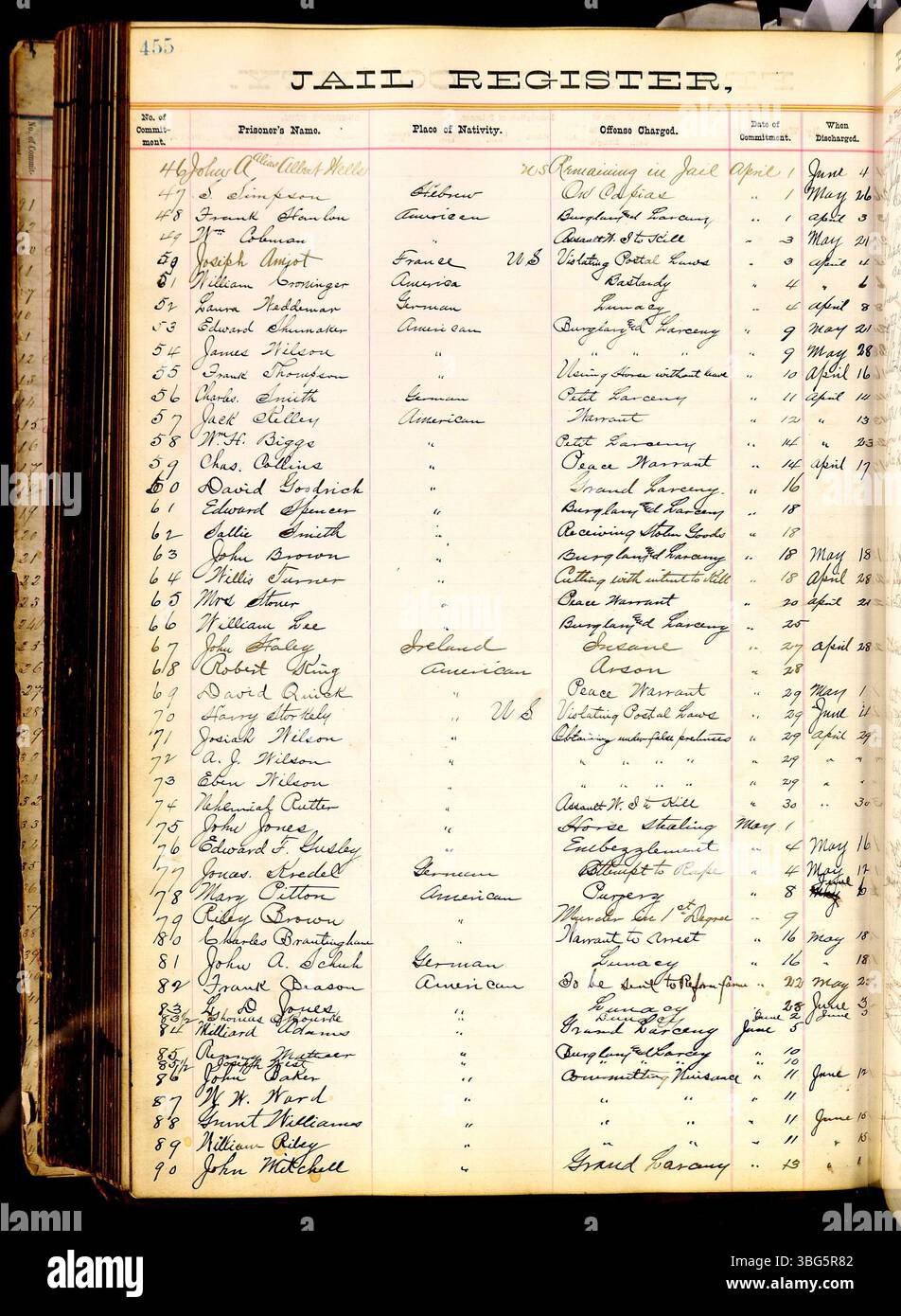 The 1860-1892 Franklin County Jail Records list detailed information ...