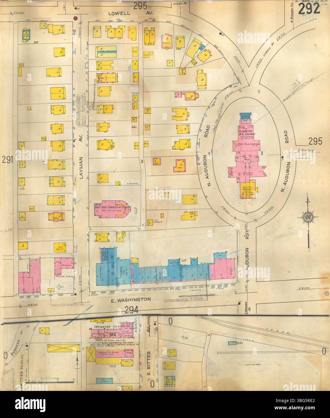 Sanborn Map #292 from 1950 illustrates Indianapolis property layouts ...