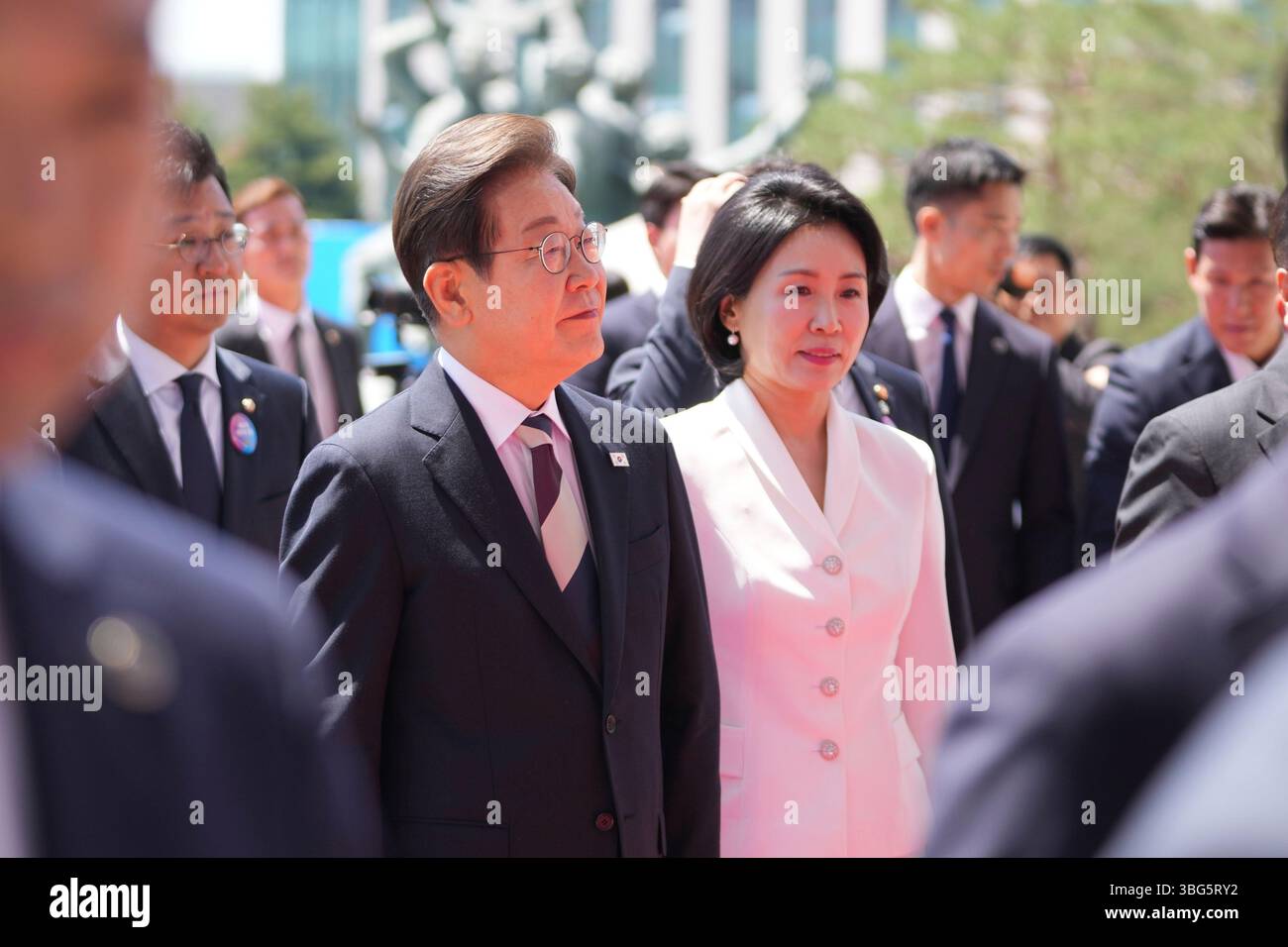 Newly elected South Korean President Lee Jae-myung and his wife Kim Hea Kyung arrive for the ...