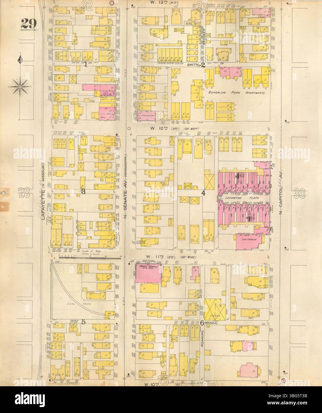 This 1898 Sanborn map of Indianapolis shows the layout of residential ...