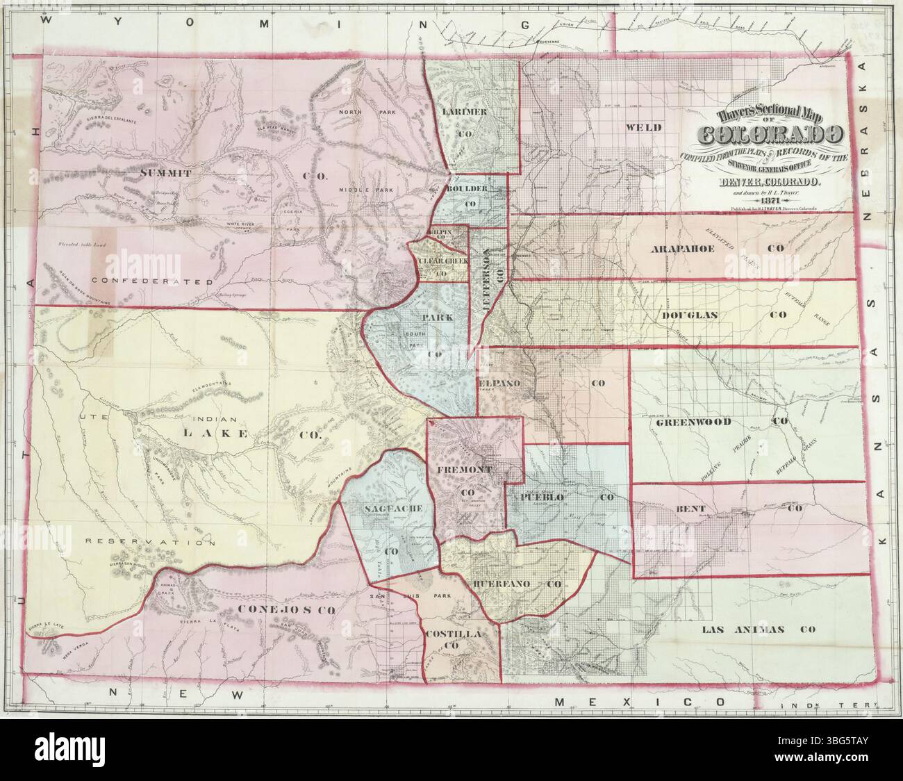 Thayer’s sectional map of Colorado, created by Homer Lockwood Thayer ...