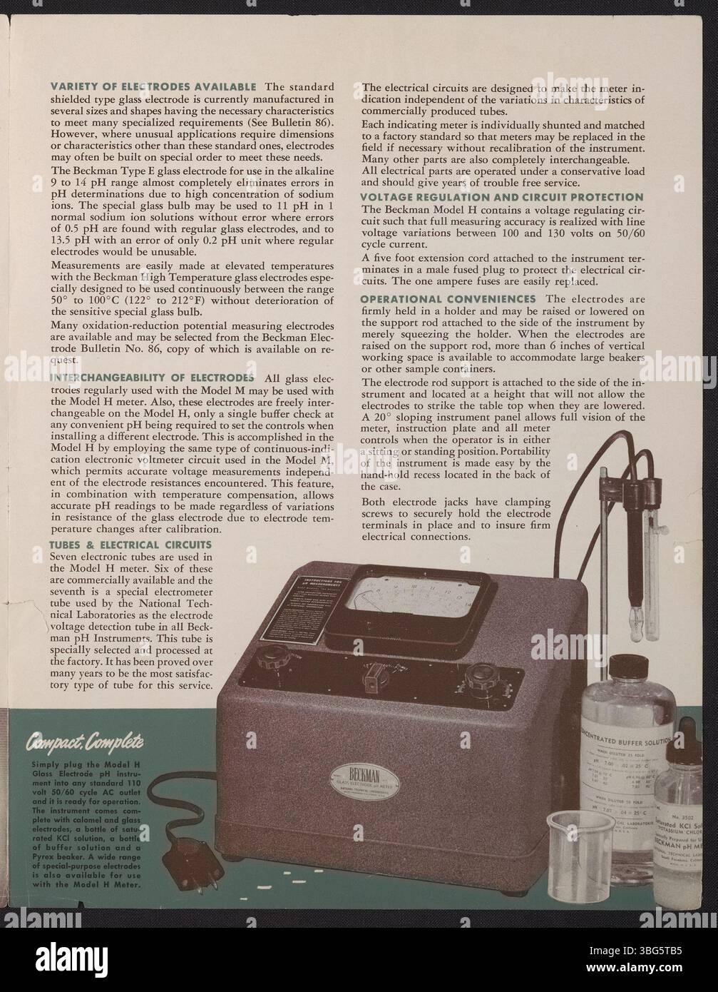 A 1950 promotional pamphlet for the Beckman Model H Glass Electrode pH ...