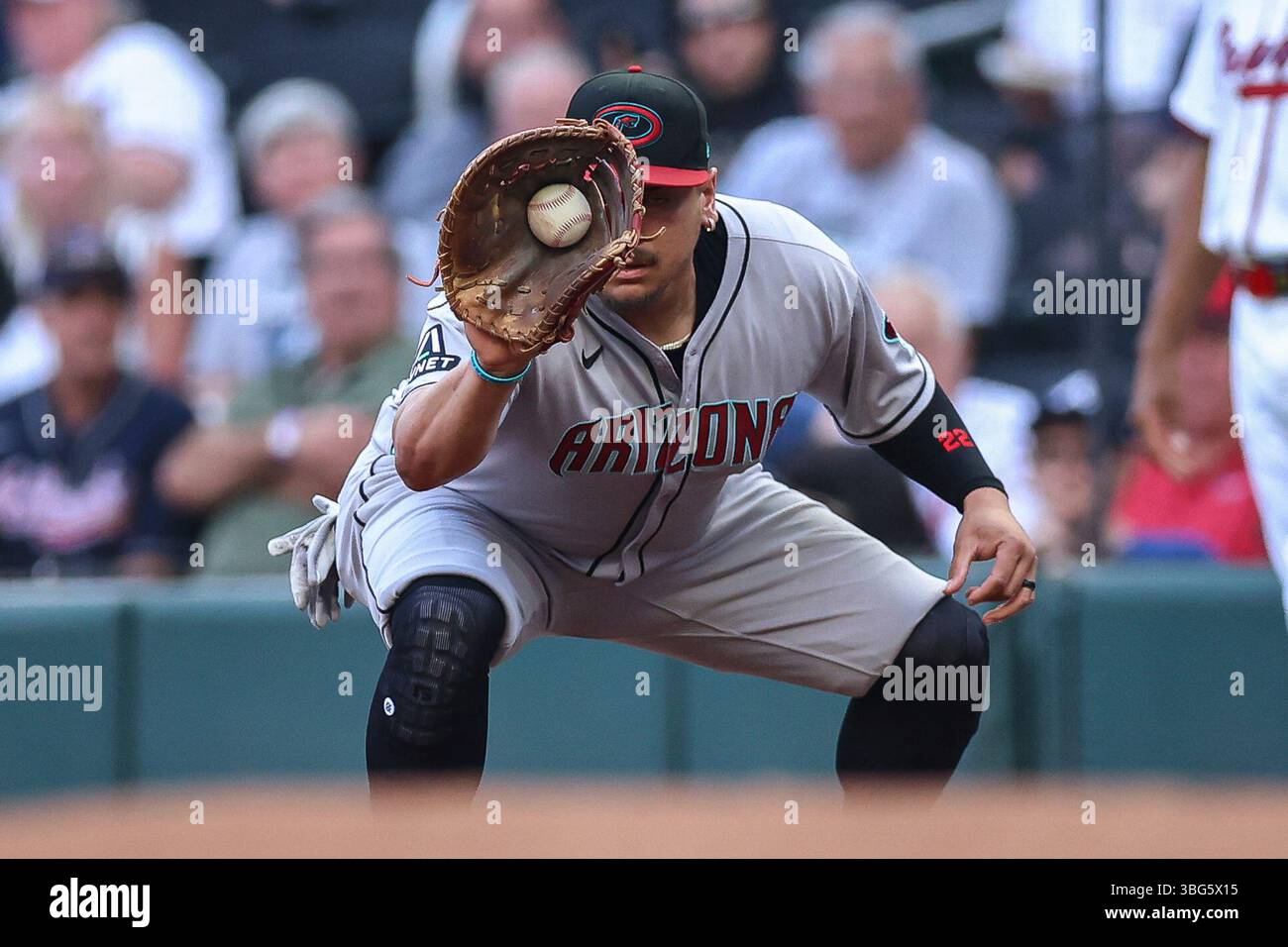 Arizona Diamondbacks first baseman Josh Naylor waits for an incoming ...