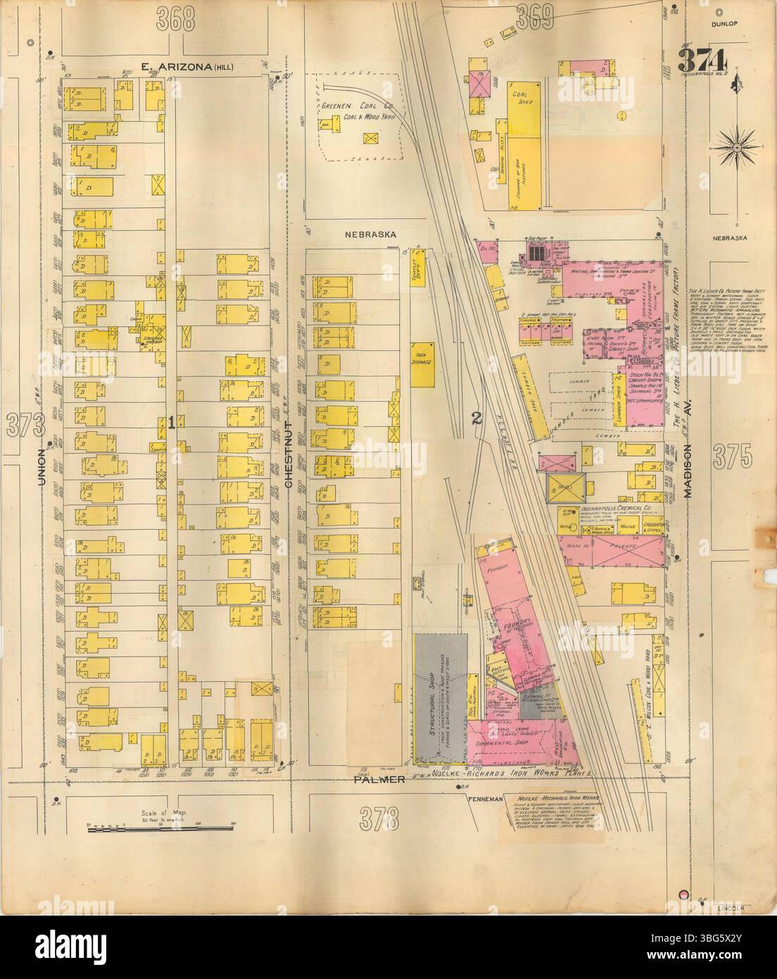 Indianapolis Sanborn Map #374 from 1898 is a detailed map showing the ...