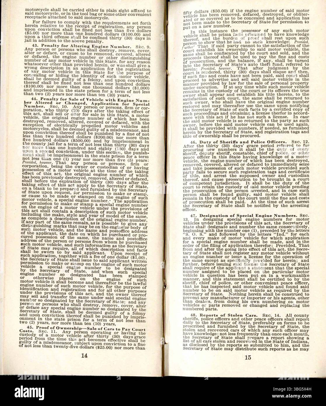 This document outlines the motor vehicle and highway laws for Indiana ...