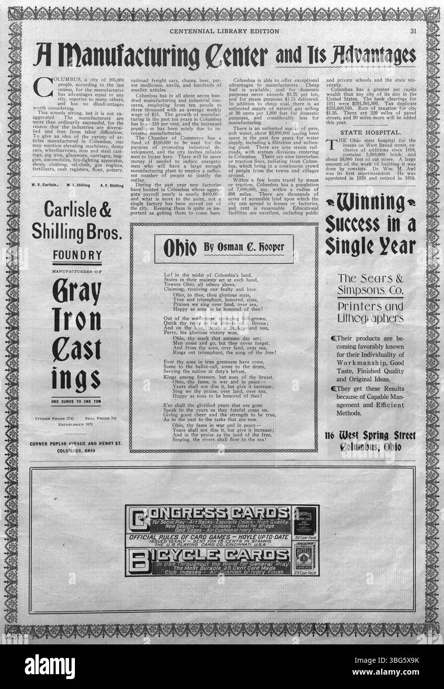 This page from the 1912 Columbus Sunday Dispatch Centennial Edition ...