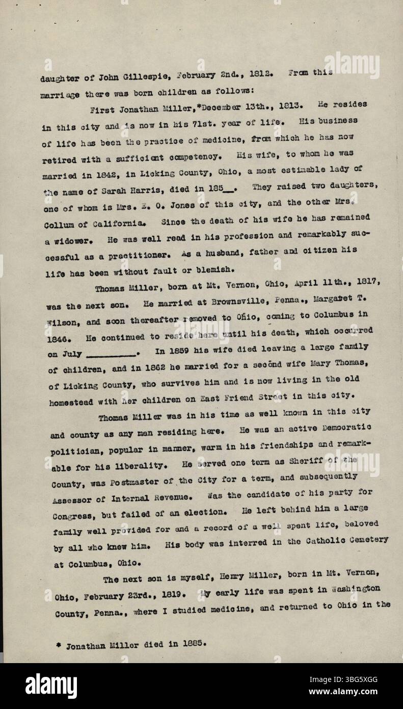 Henry Miller’s 1884 family history, written for his son James T. Miller ...