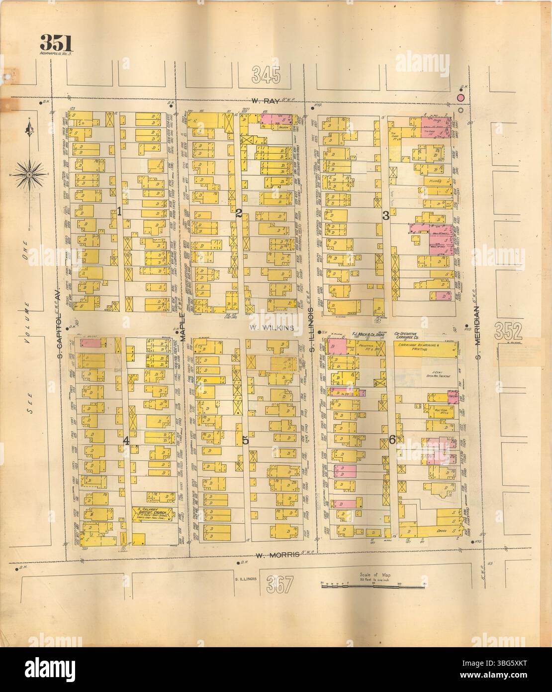 Indianapolis Sanborn Map #351 from 1898 illustrates the city's street ...