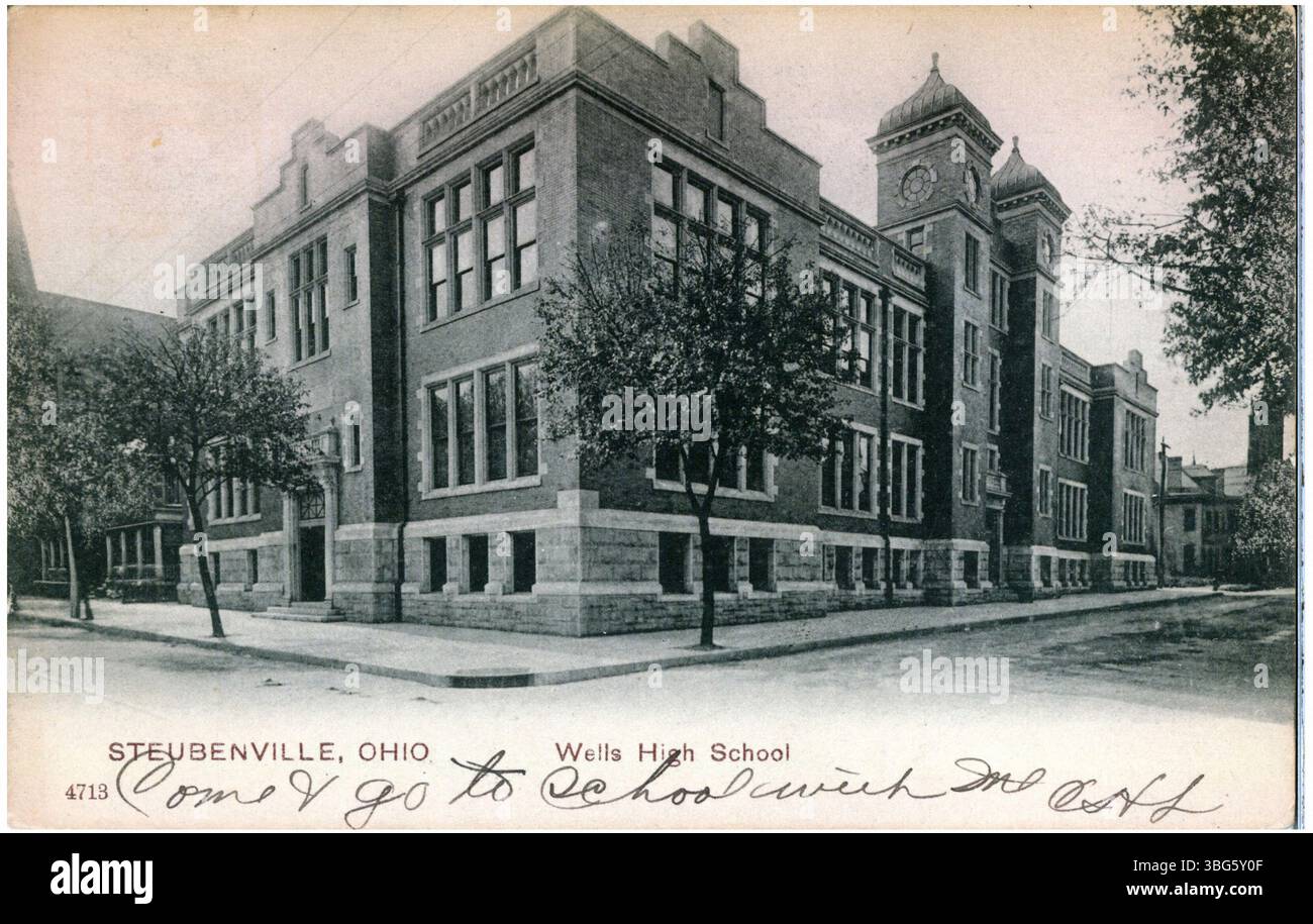 This 1907 black-and-white print depicts Wells High School in ...