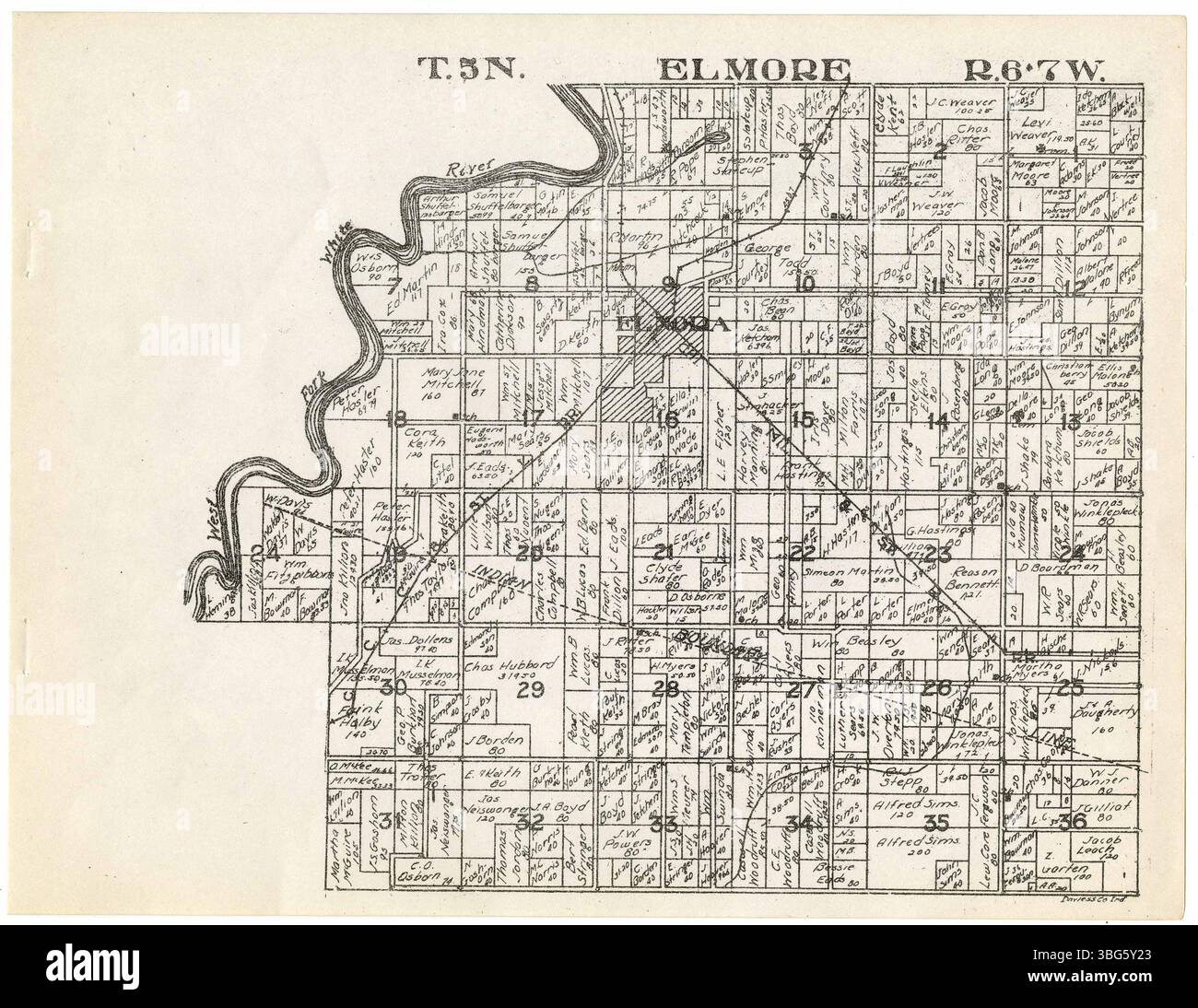 This section of the 1927 plat book of Daviess County shows land ...