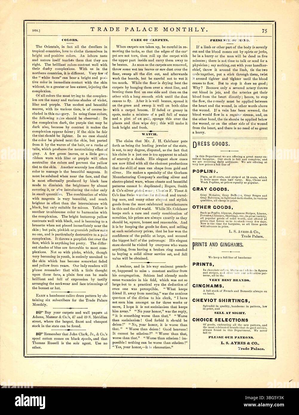 The May to August 1874 issues of Trade Palace Monthly provide a glimpse ...